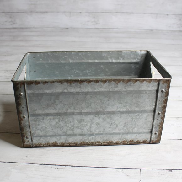 Accents | Galvanized Metal Tin Box Crate Handles Farm House Decor ...